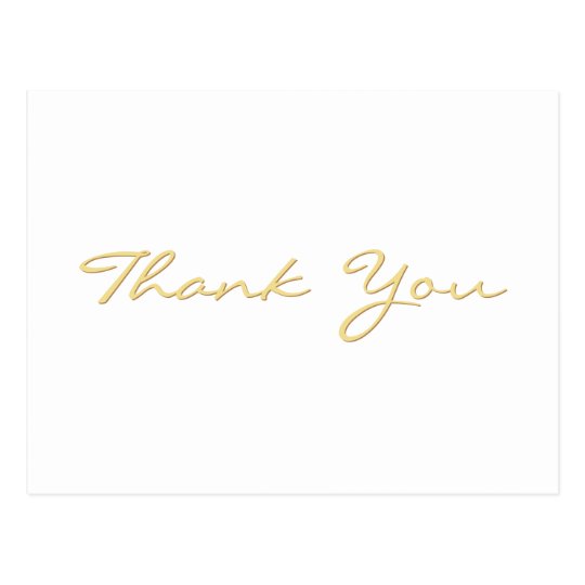 Modern White Elegant Faux Gold Script Thank You Postcard | Zazzle.com