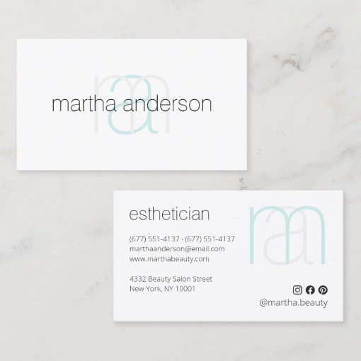 Modern white elegant monogram esthetician salon business card | Zazzle