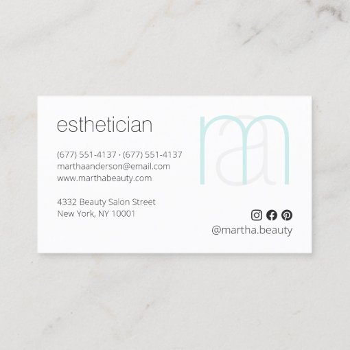 Modern white elegant monogram esthetician salon business card | Zazzle