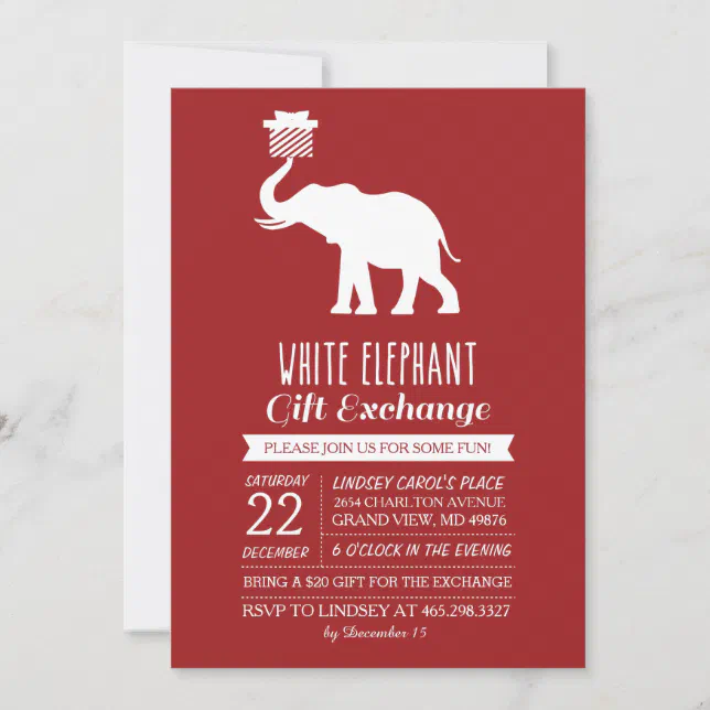 Modern White Elephant Gift Exchange Invitation | Zazzle