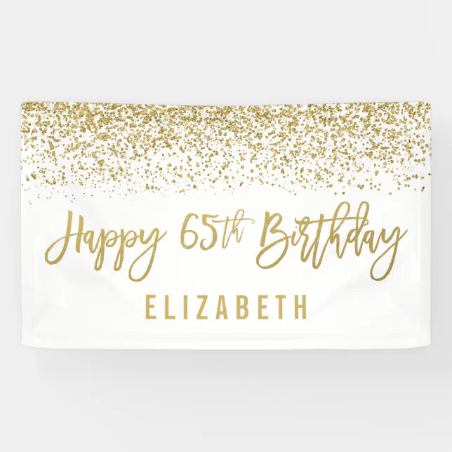 Modern White Faux Gold Glitter 65th Birthday Banner | Zazzle