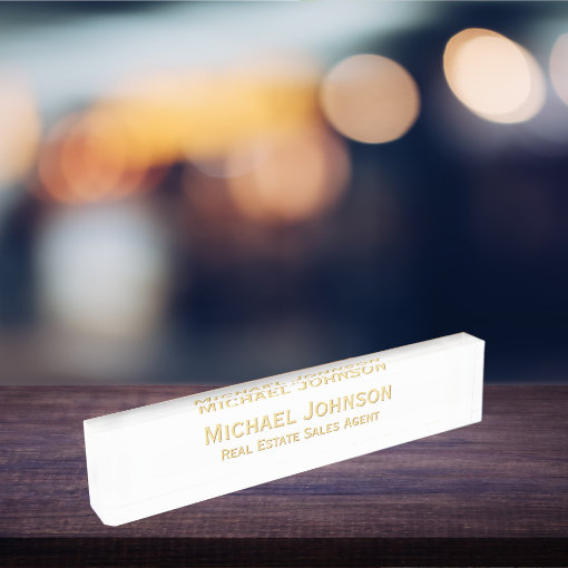 Modern White Faux Gold Professional Office Title Name Plate | Zazzle