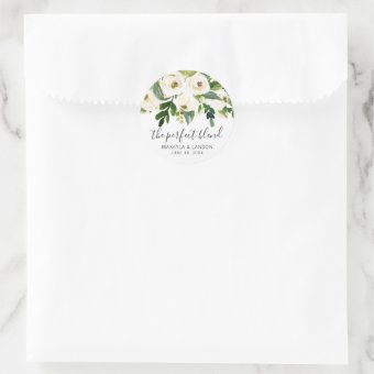 Modern White Floral Greenery Elegant Wedding Classic Round Sticker | Zazzle