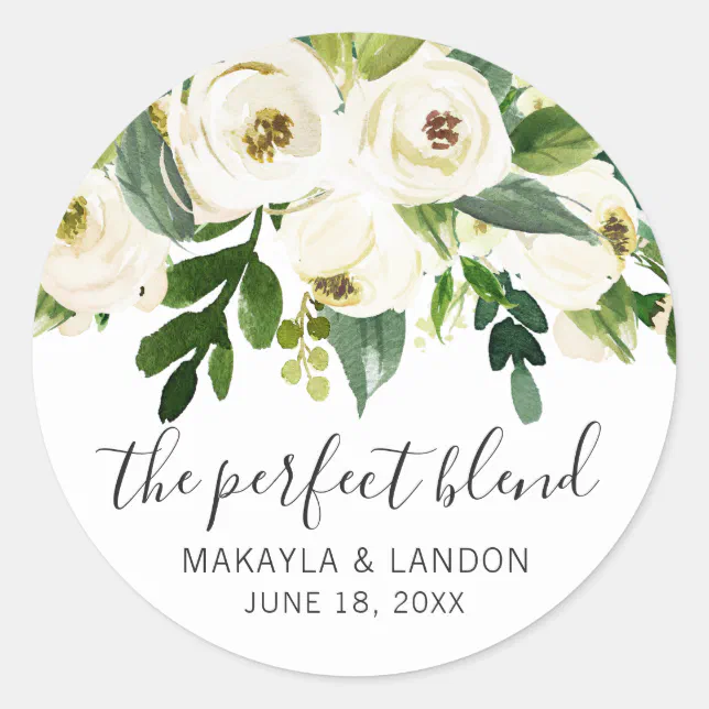 Modern White Floral Greenery Elegant Wedding Classic Round Sticker | Zazzle
