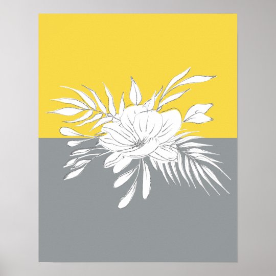 Modern White Floral on Colorblock Poster | Zazzle.com