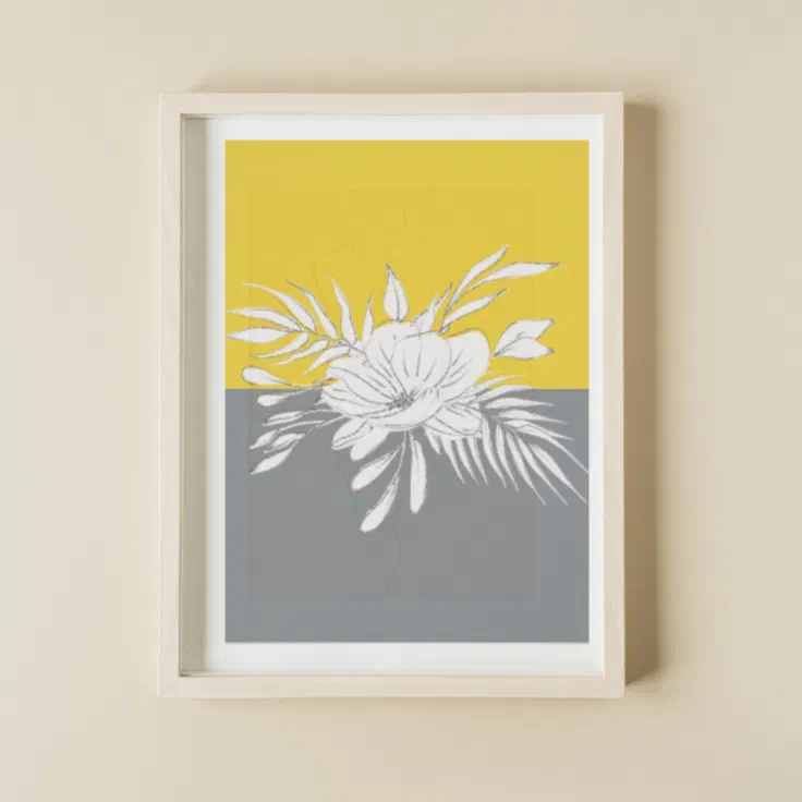 Modern White Floral on Colorblock Poster | Zazzle