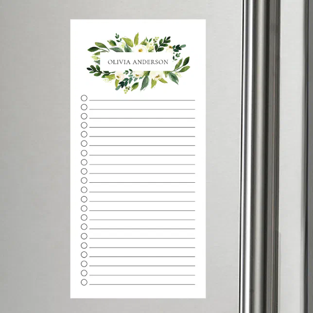 Modern White Floral Personalized Magnetic Notepad | Zazzle