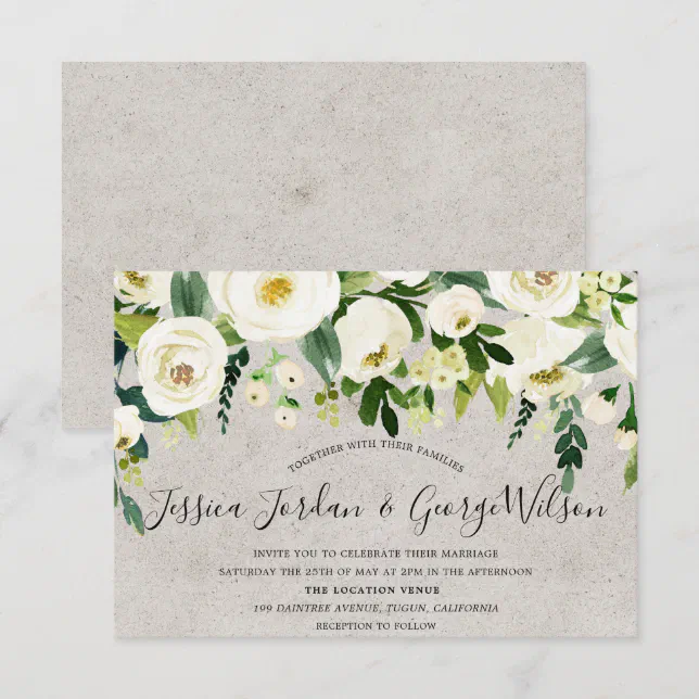 Modern White Flowers Elegant Wedding Invitation | Zazzle