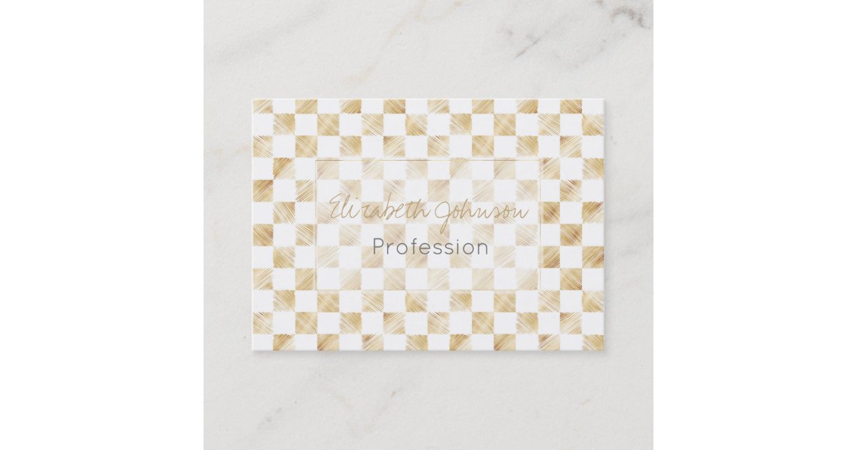 Modern White Gold Checkerboard Pattern Business Card | Zazzle