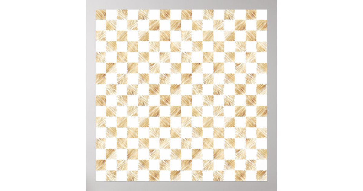 Modern White Gold Checkerboard Pattern Poster | Zazzle