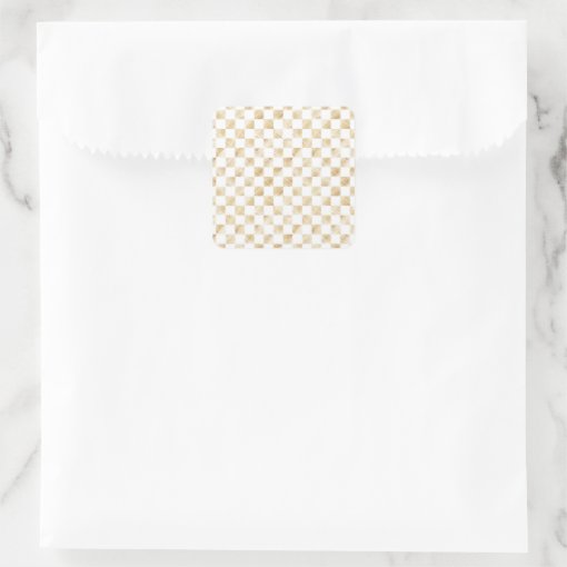 Modern White Gold Checkerboard Pattern Square Sticker | Zazzle