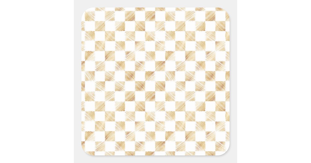 Modern White Gold Checkerboard Pattern Square Sticker | Zazzle