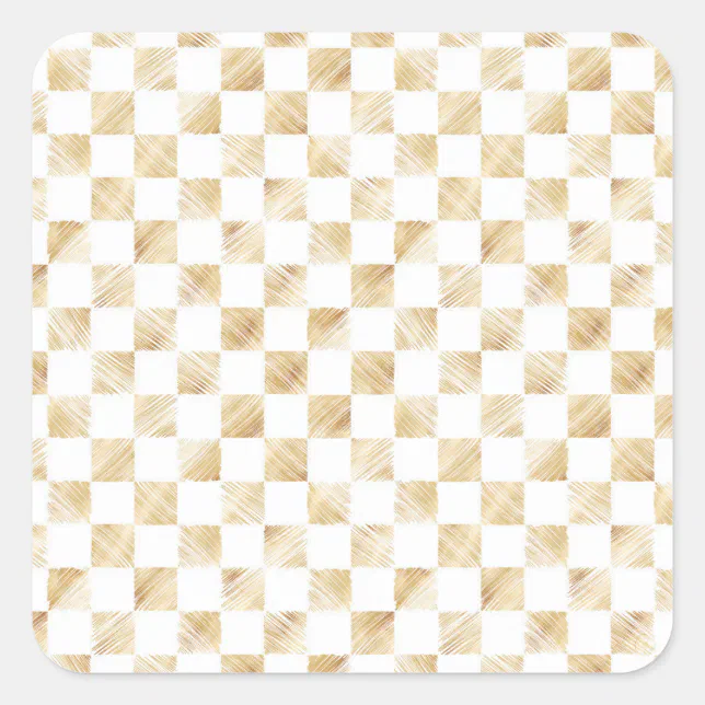 Modern White Gold Checkerboard Pattern Square Sticker | Zazzle