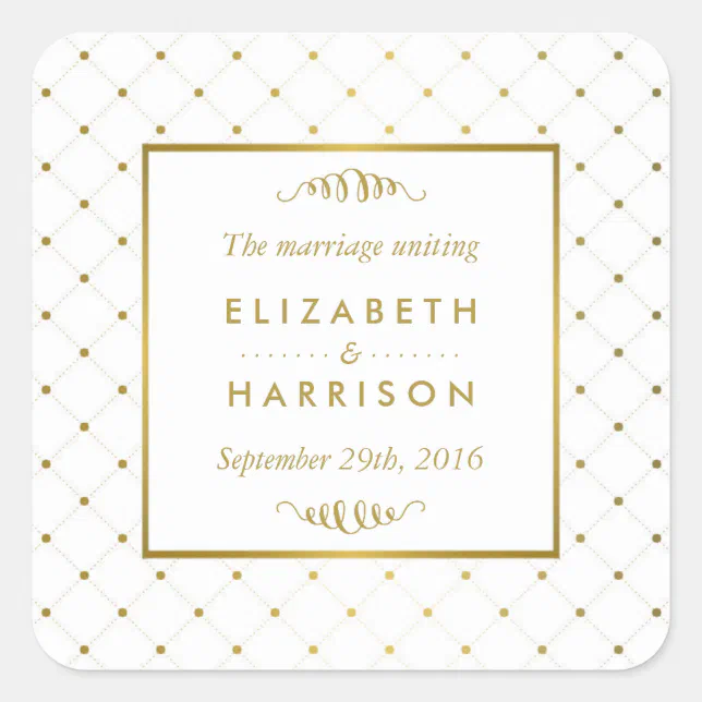 Modern White & Gold Foil Effect Wedding Favor Square Sticker | Zazzle