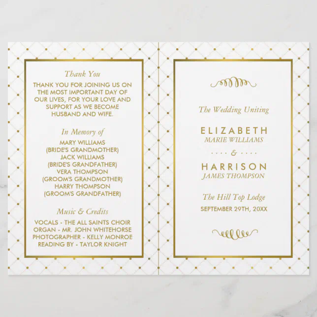 Modern White & Gold Foil Effect Wedding Program | Zazzle