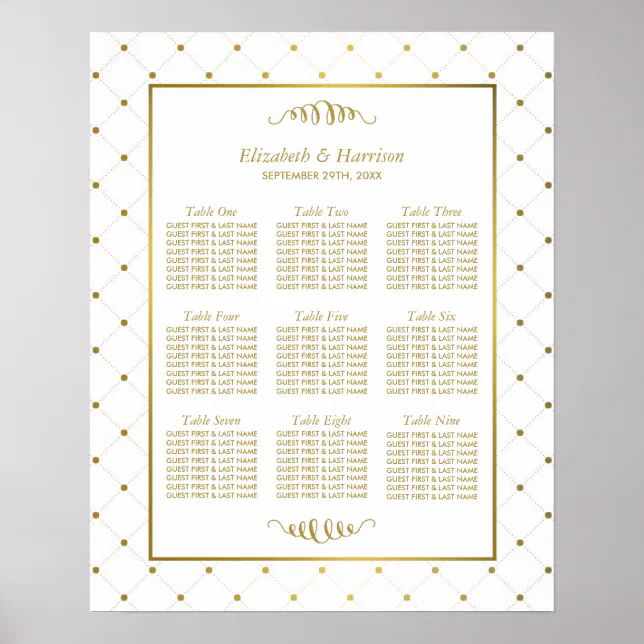 Modern White & Gold Foil Effect Wedding Table Plan Poster | Zazzle
