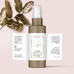 Modern White & Gold Logo Room Spray Bottle Label | Zazzle