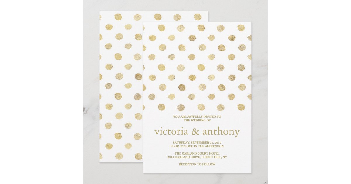 Modern White & Gold Polka Dots Wedding Invitation | Zazzle