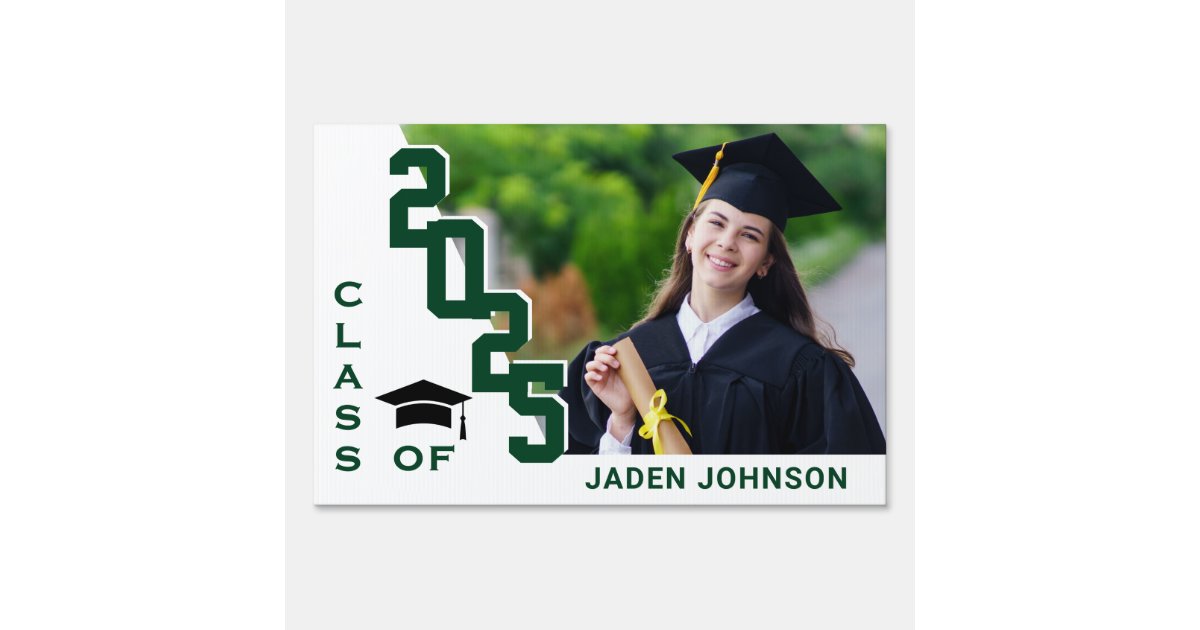 Modern White Green Graduation Banner Photo Yard Sign | Zazzle