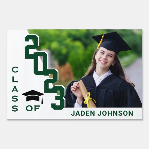 Modern White Green Graduation Banner Photo Yard Sign | Zazzle