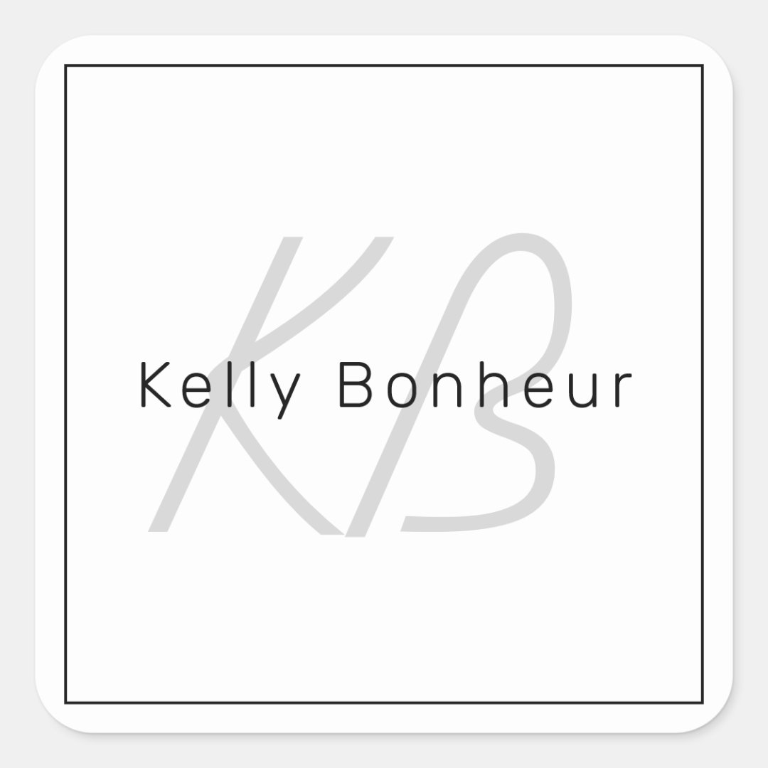 Modern White Grey & Black | Cool Name & Monogram Square Sticker | Zazzle