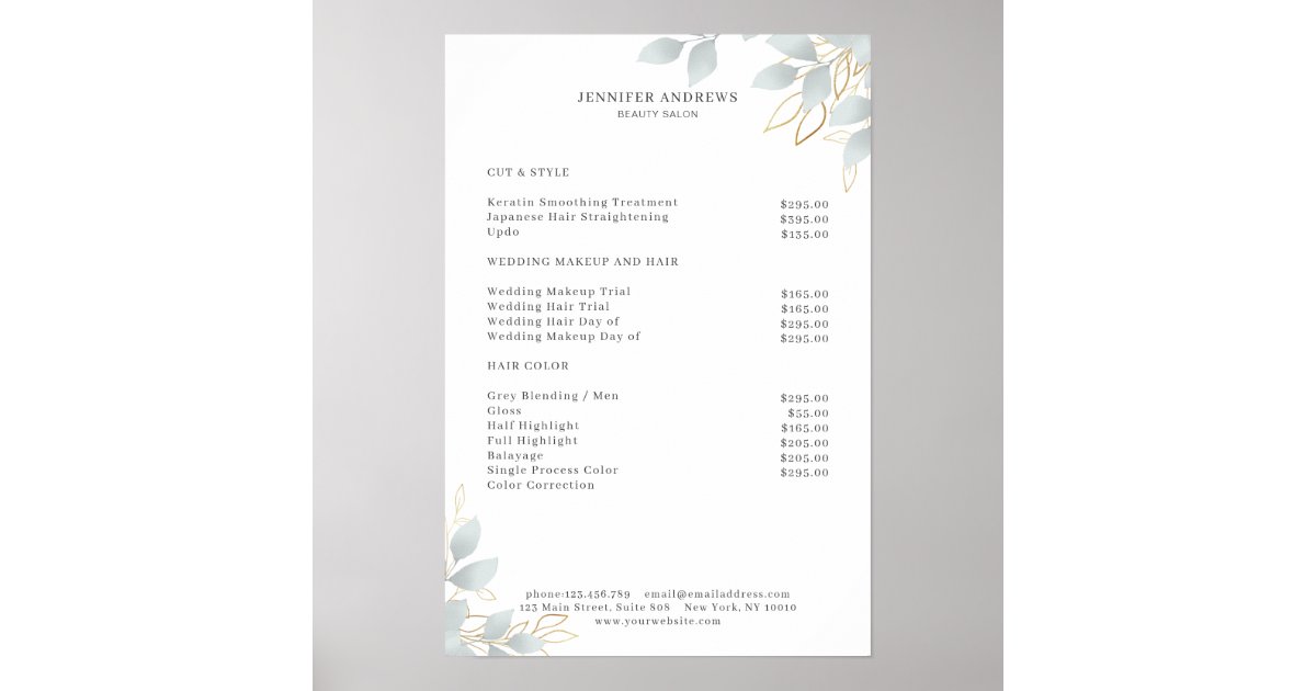 Modern White Grey Leafy Poster | Zazzle