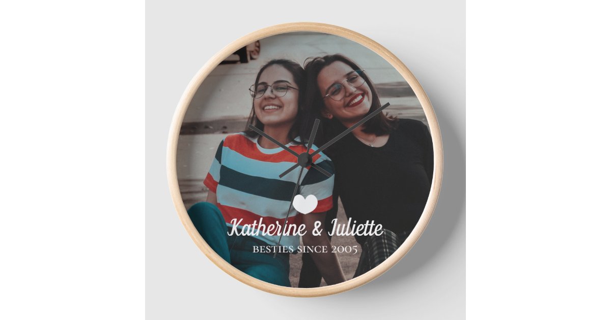 Modern White Heart Best Friend Friendship Photo Clock | Zazzle