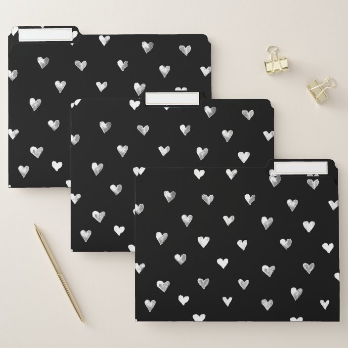 Modern White Hearts Pattern On Black File Folder | Zazzle.com