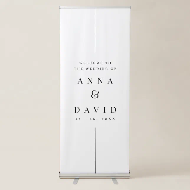 Modern White | Inline Minimal Wedding Welcome Retractable Banner | Zazzle