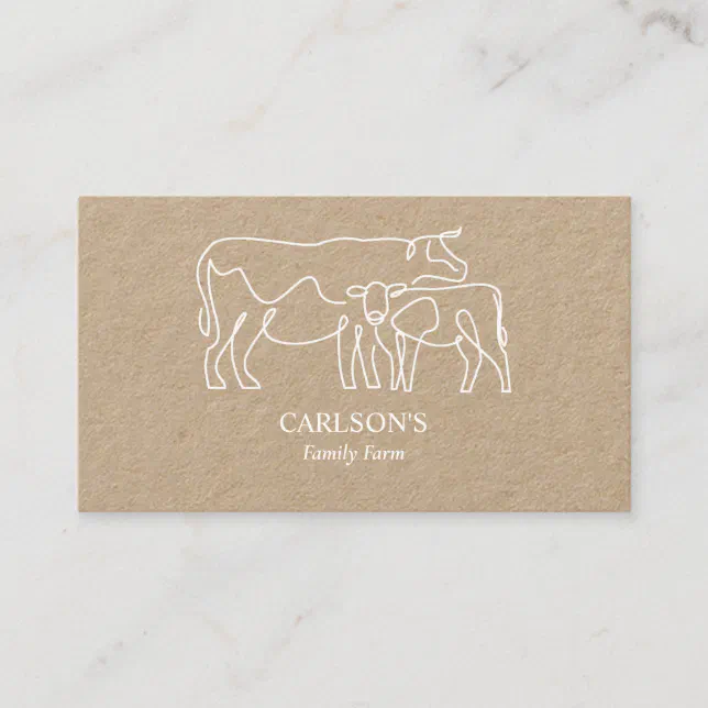 Modern White Kraft Family Cattle Farm Business Card | Zazzle