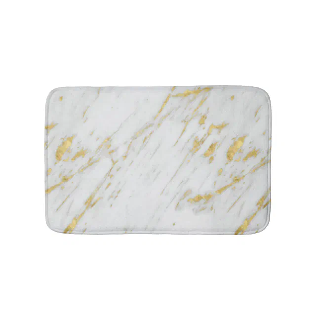 Modern White Marble And Gold Glitter Bathroom Mat | Zazzle