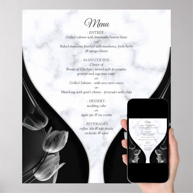Modern White - Marble Black Abstract Menu Poster | Zazzle