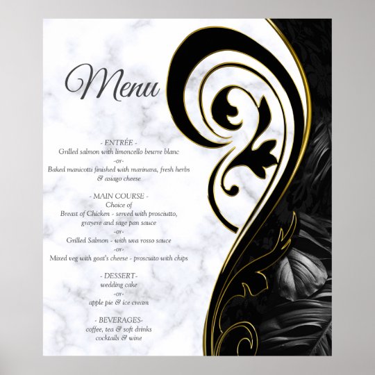Modern White - Marble Black Abstract Menu Poster | Zazzle.com