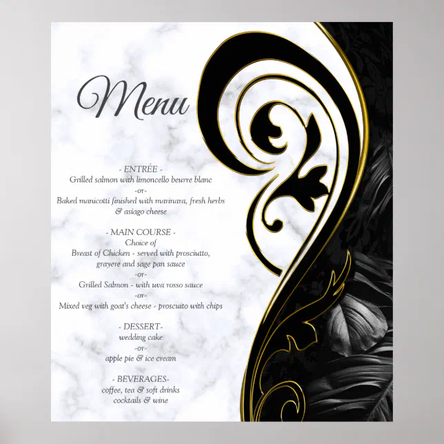 Modern White - Marble Black Abstract Menu Poster | Zazzle