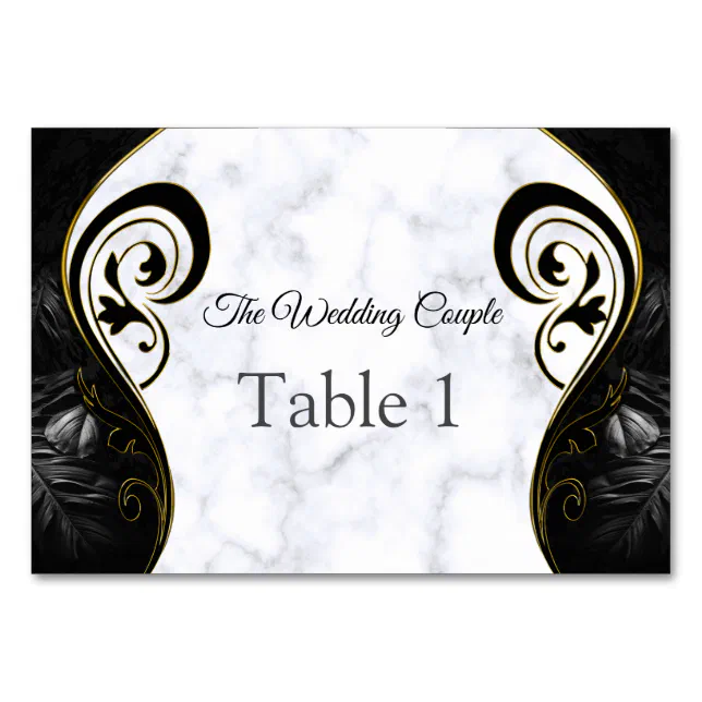 Modern White Marble Black Abstract Table cards | Zazzle