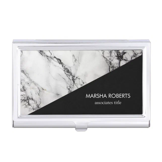 Modern White Marble Black Grain Business Card Case | Zazzle