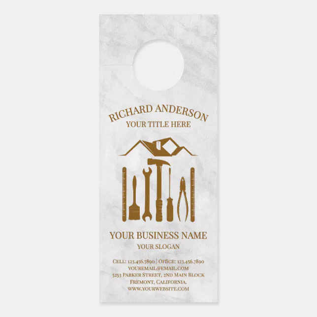 Modern White Marble Handyman Auto Repair Door Hanger | Zazzle