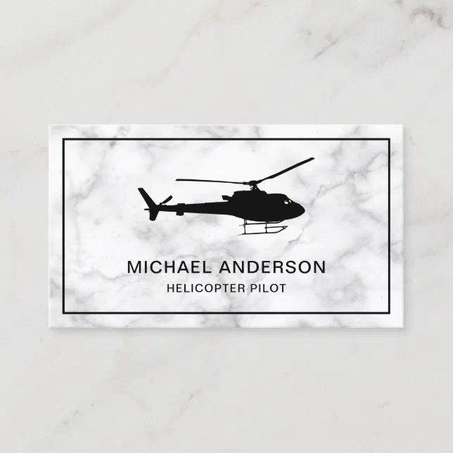 Modern White Marble Helicopter Pilot Business Card | Zazzle