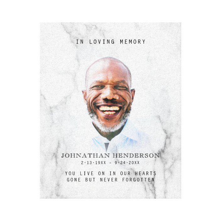 Modern White Marble In Loving Memory Photo Tribute Canvas Print ...
