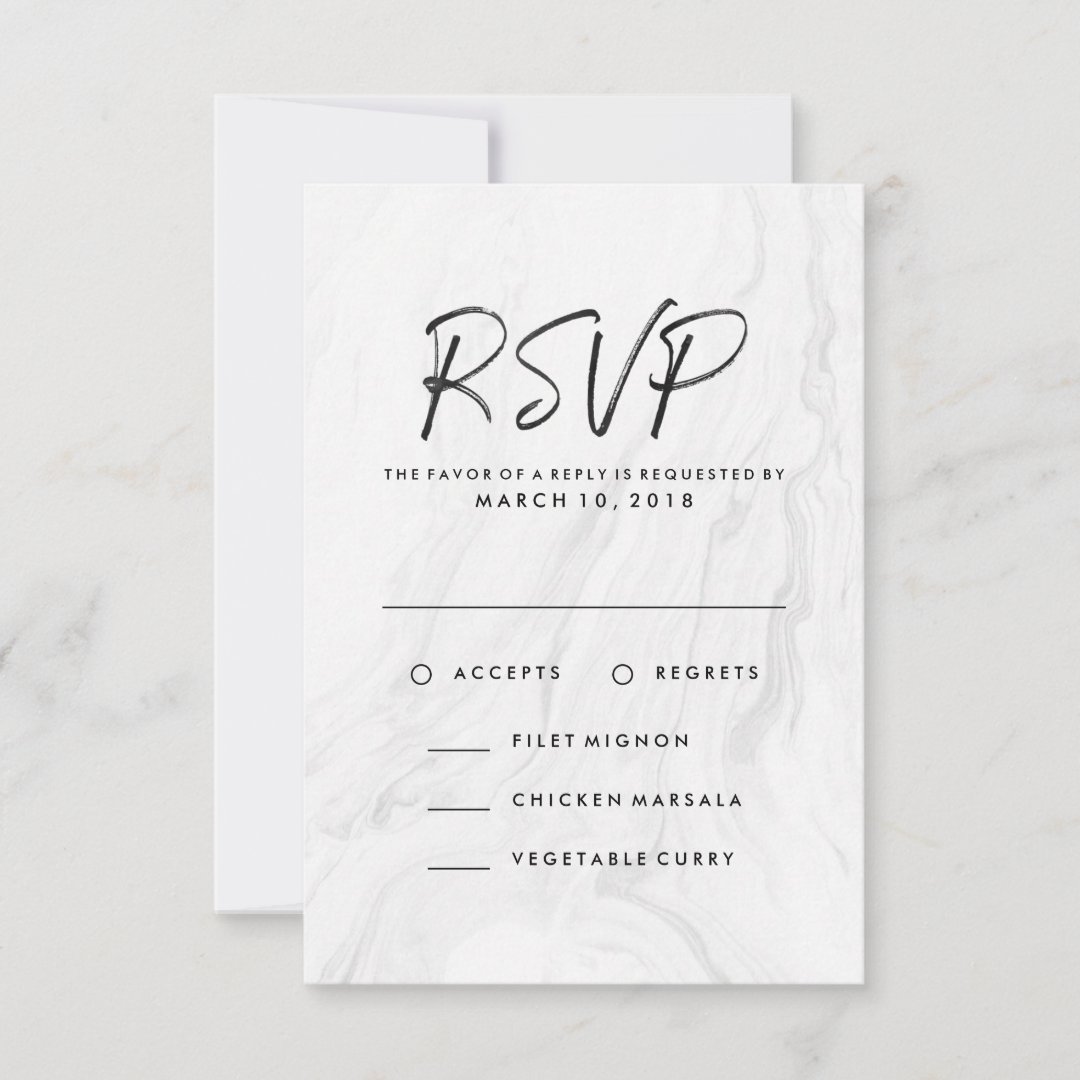 Modern White Marble Script | Wedding RSVP Menu | Zazzle