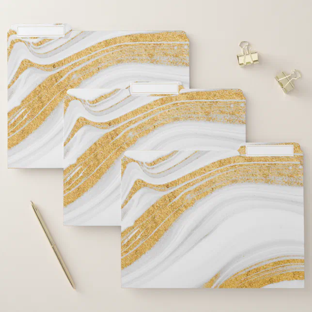 Modern White Marble Stone Texture Gold Glitter File Folder | Zazzle