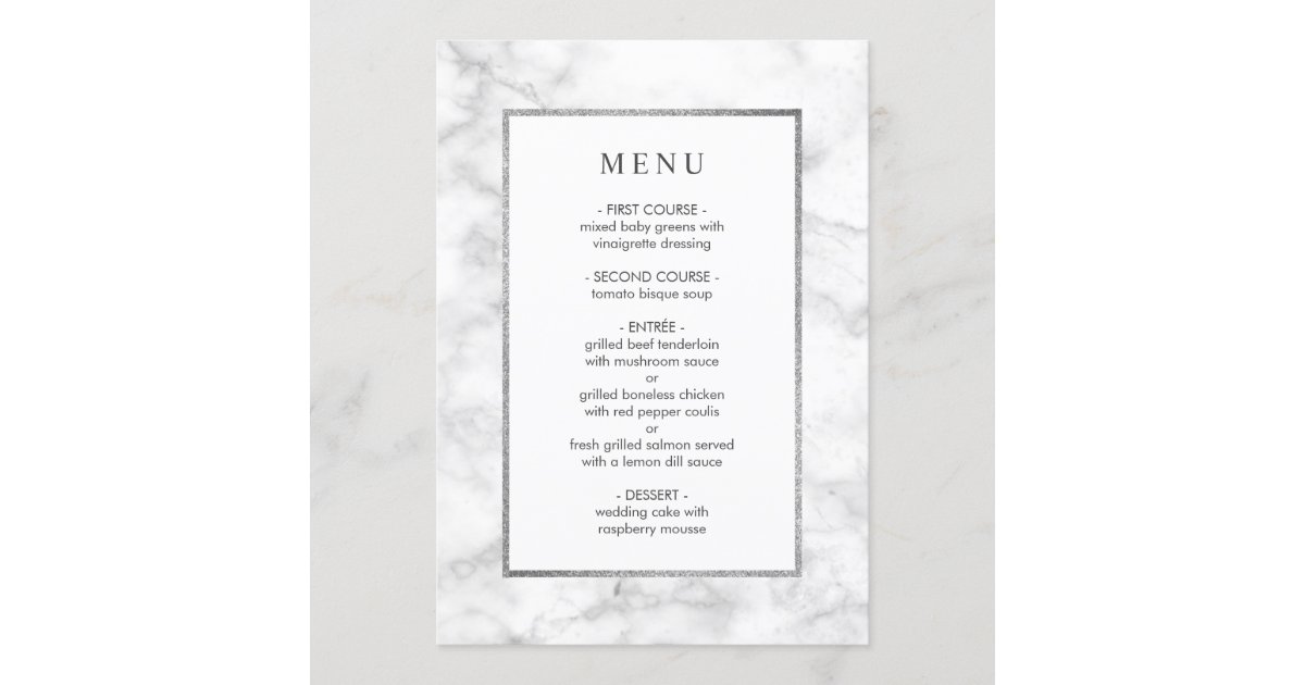 Modern White Marble Wedding Menu | Zazzle