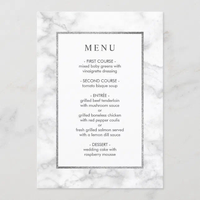 Modern White Marble Wedding Menu | Zazzle
