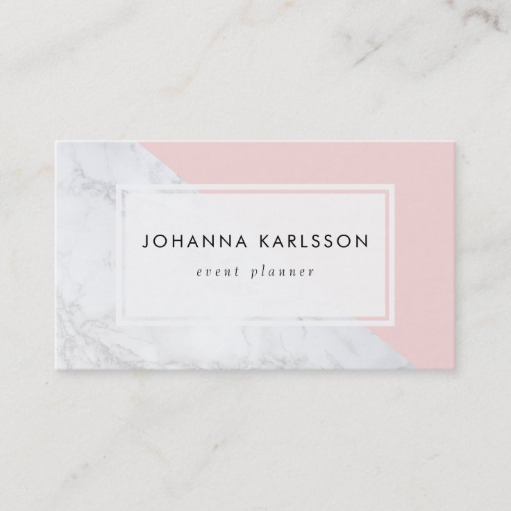 Modern White Marble with Pink Block Business Card | Zazzle