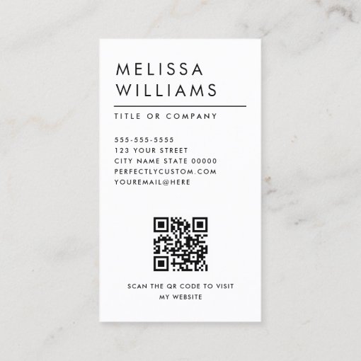 Modern white minimalist custom photo QR code Business Card | Zazzle