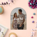 Modern White Monogram Arch Photo Save The Date Acrylic Invitations | Zazzle