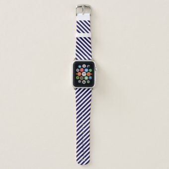 Modern White Navy Blue Stripes Pattern Monogrammed Apple Watch Band ...