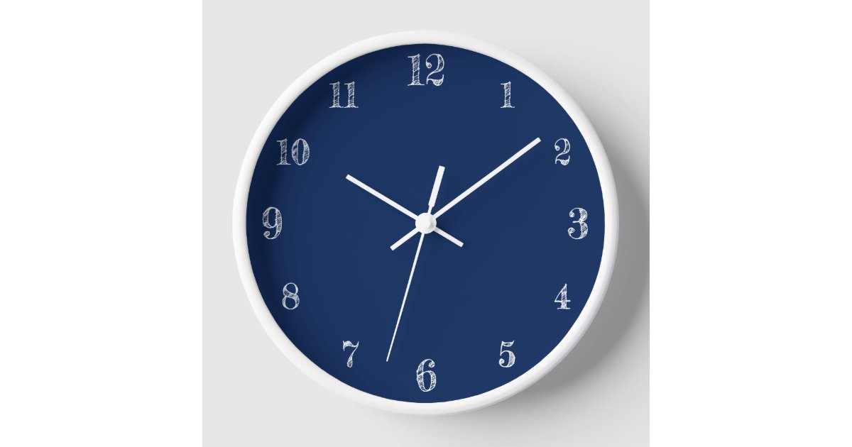 Modern White Numbers | Classic Navy Indigo Clock | Zazzle