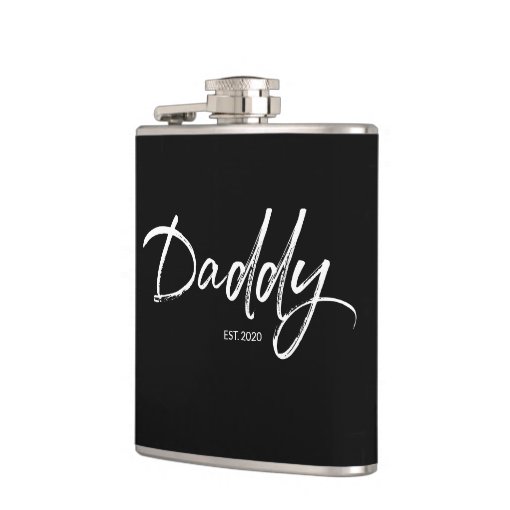 Modern White on Black Daddy Script Custom year dad Flask | Zazzle