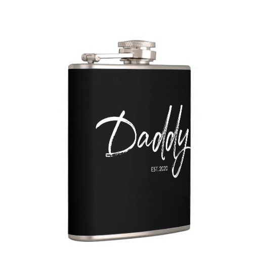 Modern White on Black Daddy Script Custom year dad Flask | Zazzle